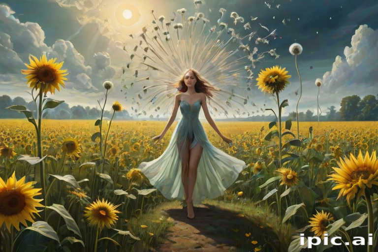 A Dreamlike Journey Through a Sunflower Field Under a Radiant Sky