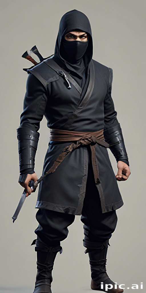 Stealthy Ninja Warrior in Dark Attire Ready for Action and Adventure