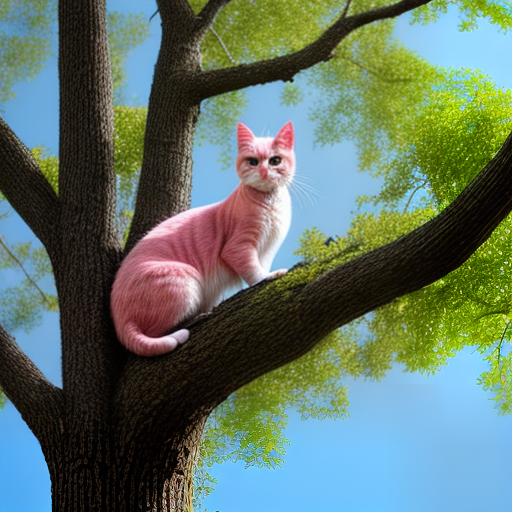 Pink Cat in a tree