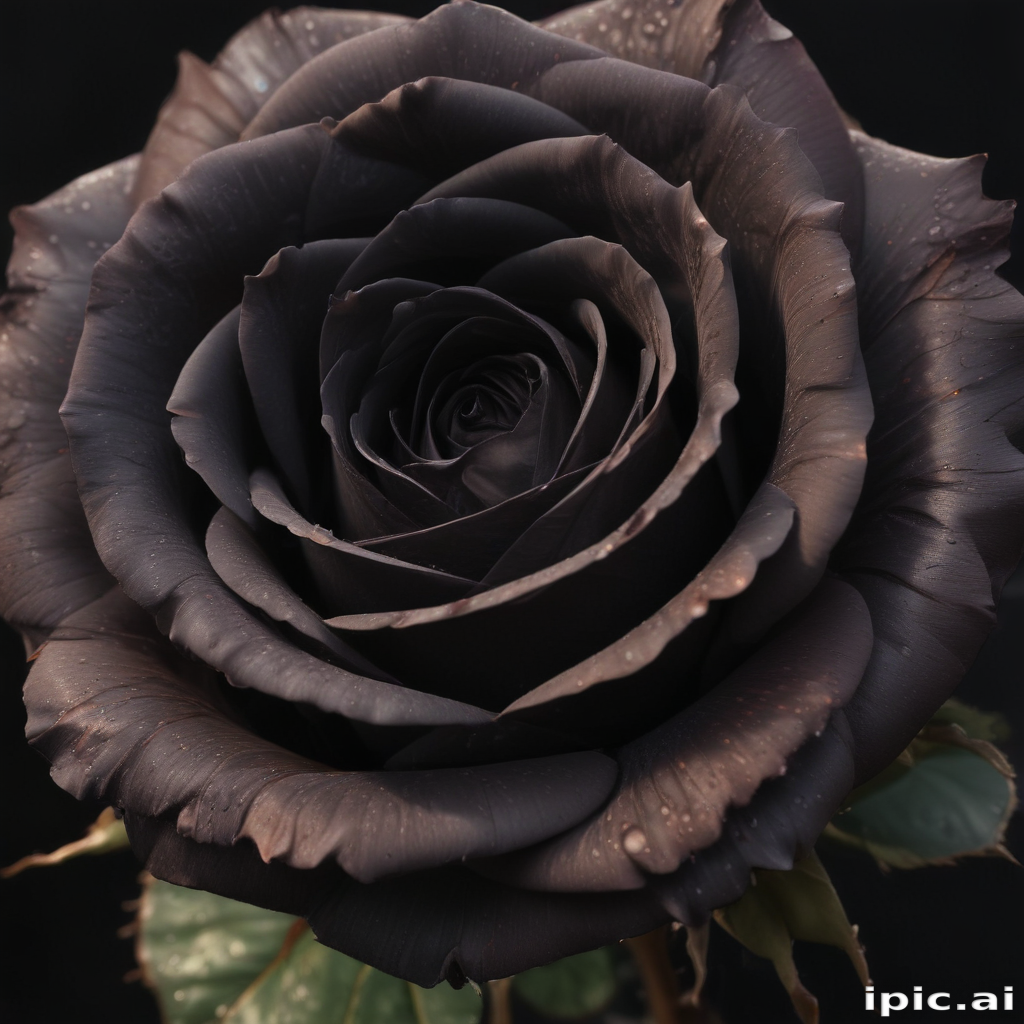A Stunning Close-Up of a Dark Black Rose with Dew Drops