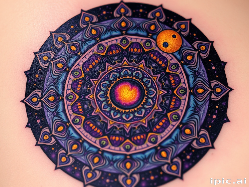 Intricate Mandala Tattoo Design Featuring Celestial Elements and ...