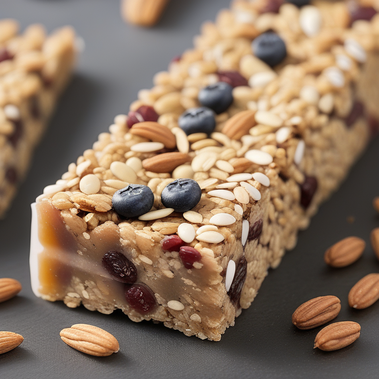 Deliciously Nutritious Snack Bar Topped with Nuts, Seeds, and Berries