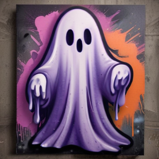 a drawing of a ghost in purple tones in the style of graffiti