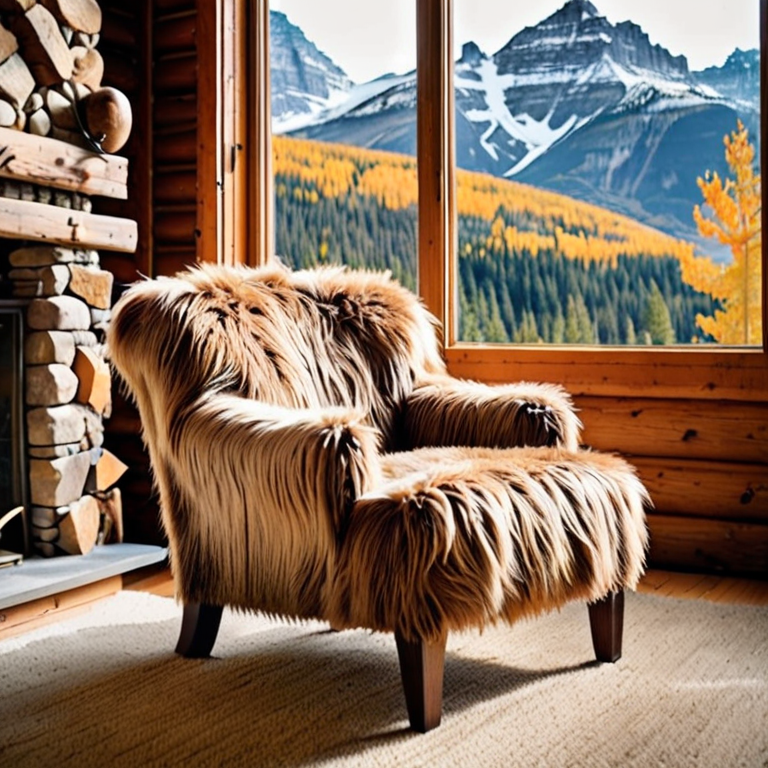 A club chair that looks like a warm, furry grizzly bear. The backdrop ...