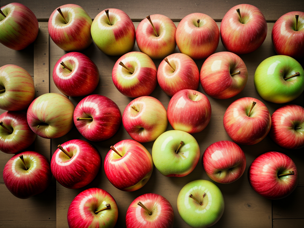 A Colorful Arrangement of Fresh Red and Green Apples on Display.