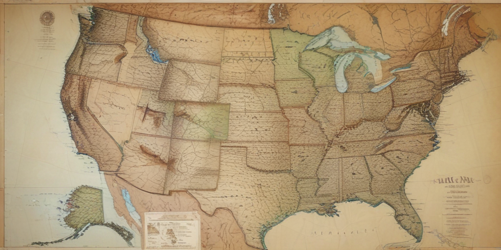 Historical Map of the United States Showing State Boundaries and ...