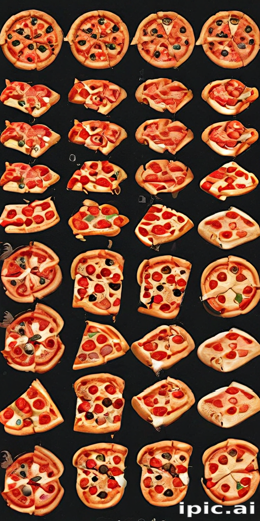 A Colorful Array of Deliciously Illustrated Pizza Variations and Toppings.