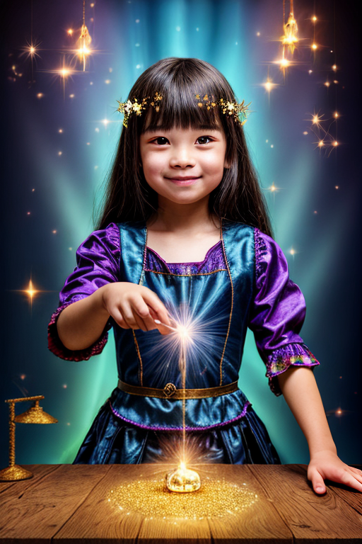 Magic maker with sparkling eyes in a magical workshop (fantasy scene)