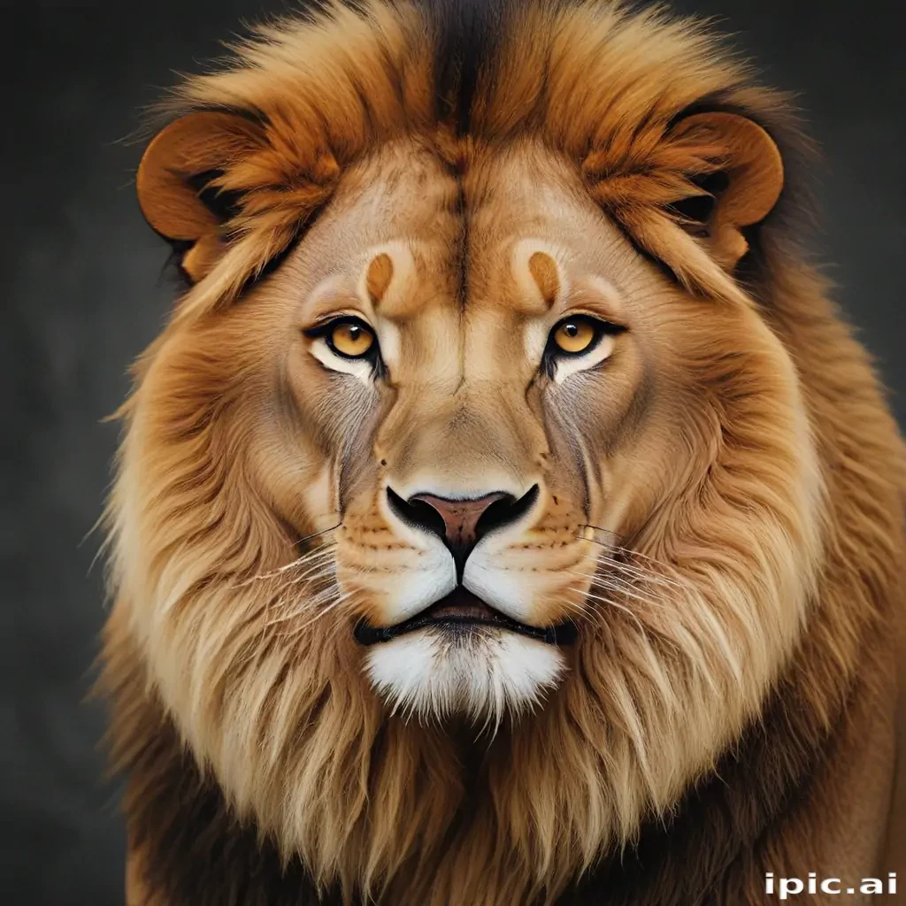 Majestic Lion Staring Intently with a Powerful, Regal Presence in Portrait.