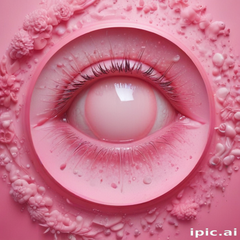 Surreal Pink Eye Design Surrounded by Delicate Floral Elements and Textures
