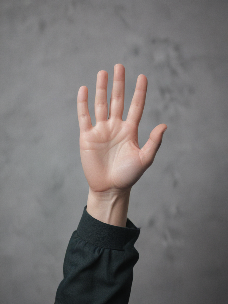 Person reaching front with one hand