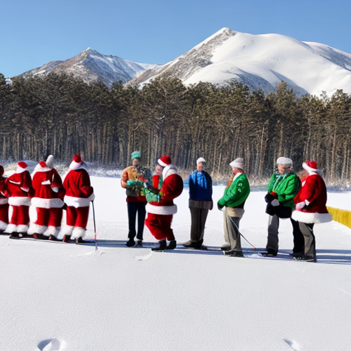 santa with elves and reindeer exercising together in the north pole