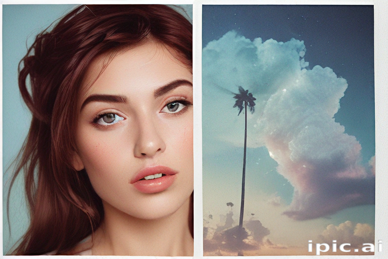Contrasting Beauty: A Close-Up Portrait and a Dreamy Cloudy Sky Scene