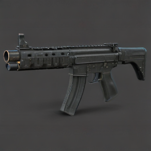 Detailed View of a Modern Black Assault Rifle with Unique Features