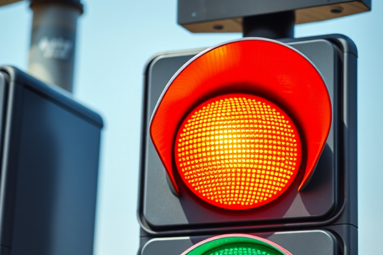 Bright Red Traffic Light Signaling Vehicles to Stop at Intersection