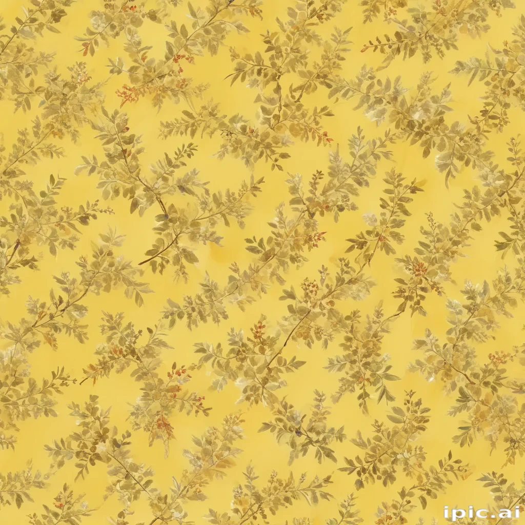 Elegant Floral Pattern with Delicate Leaves on a Bright Yellow Background