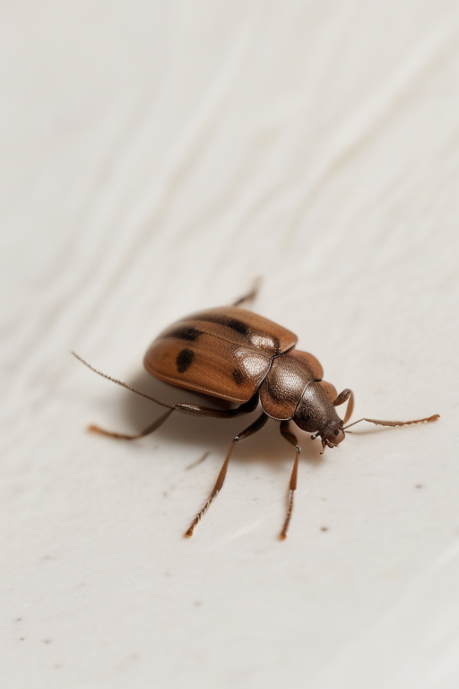 Close-Up View of a Brown Beetle Crawling on a Light Surface