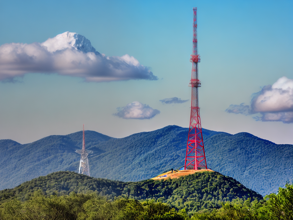 A mountain shaped like a telecommunications tower with all network symbols