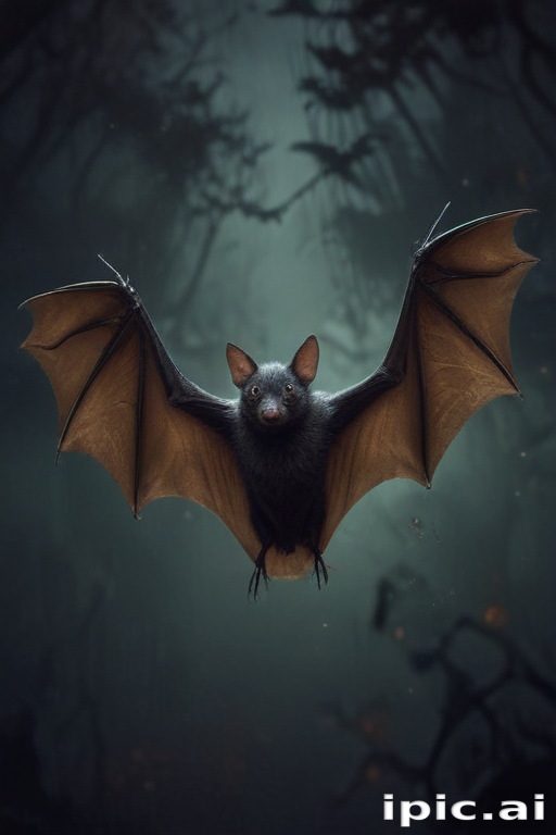 A Mysterious Bat Gliding Through a Dark, Enchanted Forest at Night