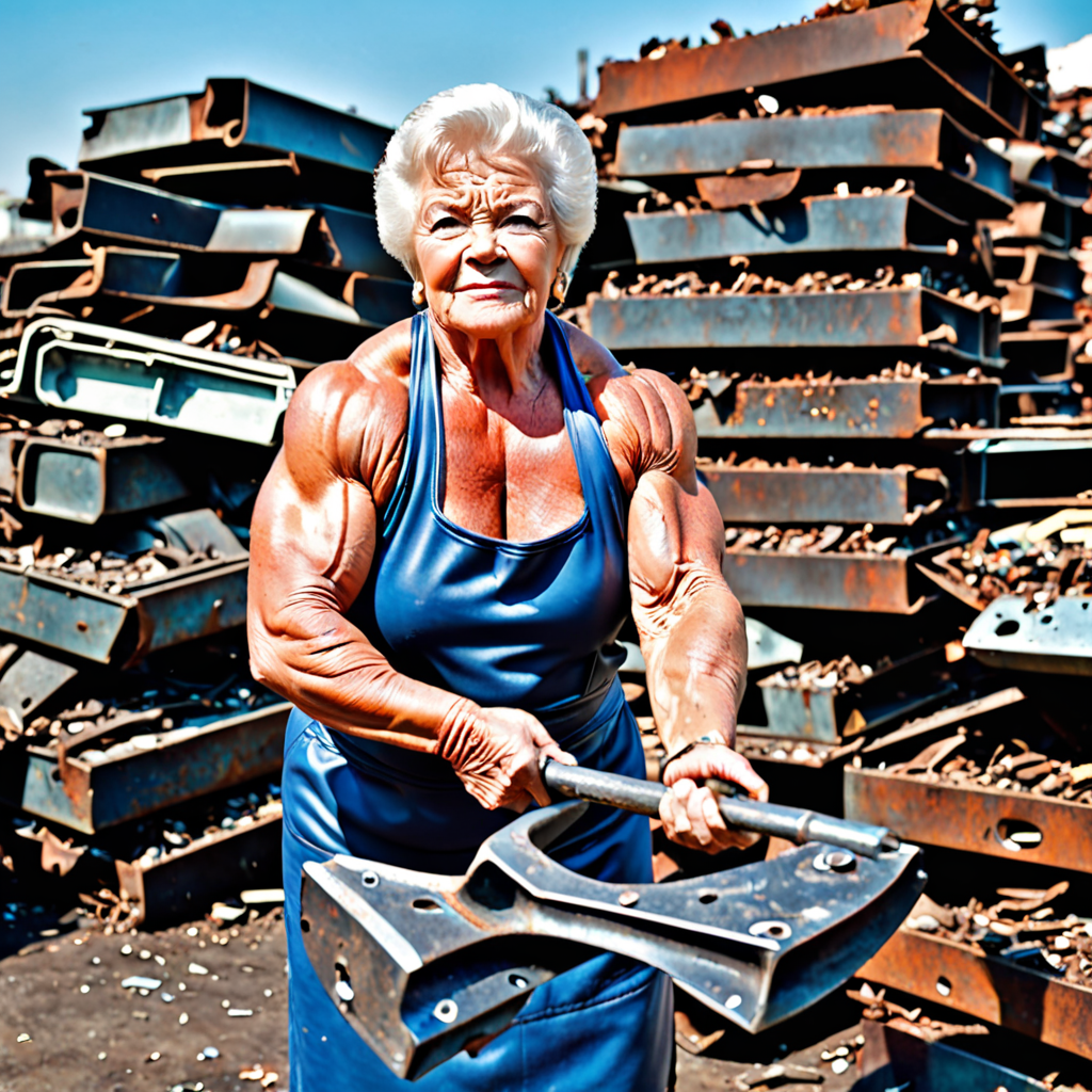 A very strong muscular elderly female very overweight bodybuilder in a ...