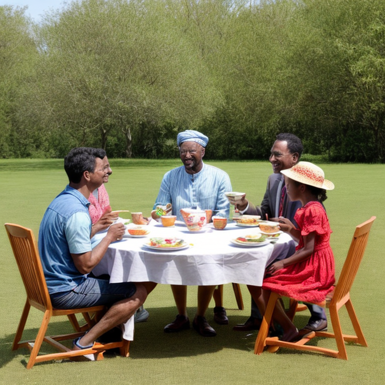 create an image of people from different countries having a tea party