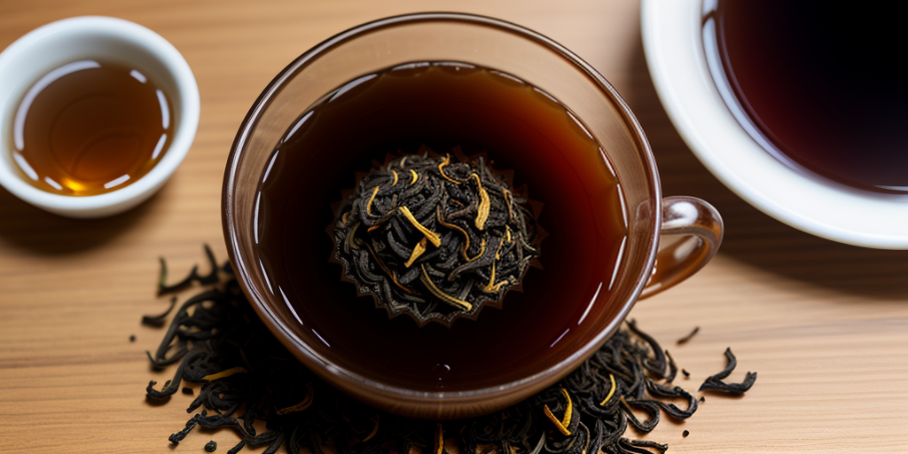 Delicate Black Tea Infusion with Intricate Floral Design and Loose Leaves