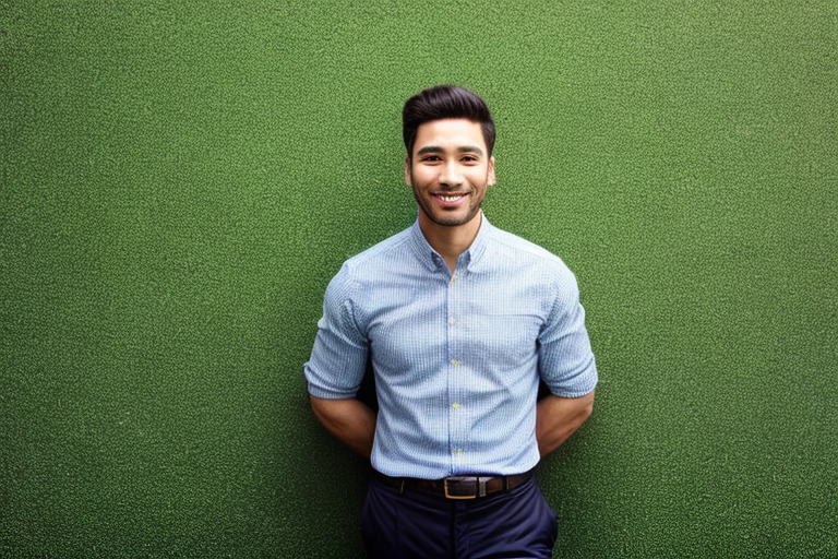 Beautiful man standing behind green background