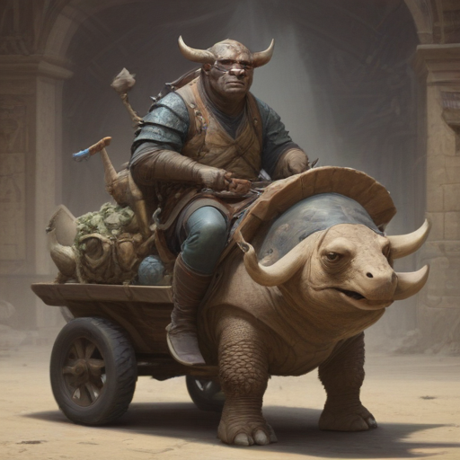 from dungeons and dragons a male tortle merchant sitting on a cart ...