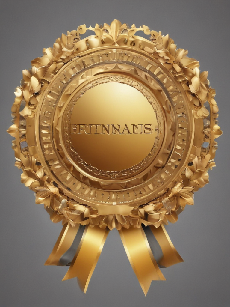 Elegant Gold Medal with Decorative Floral Design and Ribbon Accents