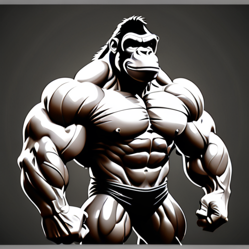cartoon ape body building muscles black white gym