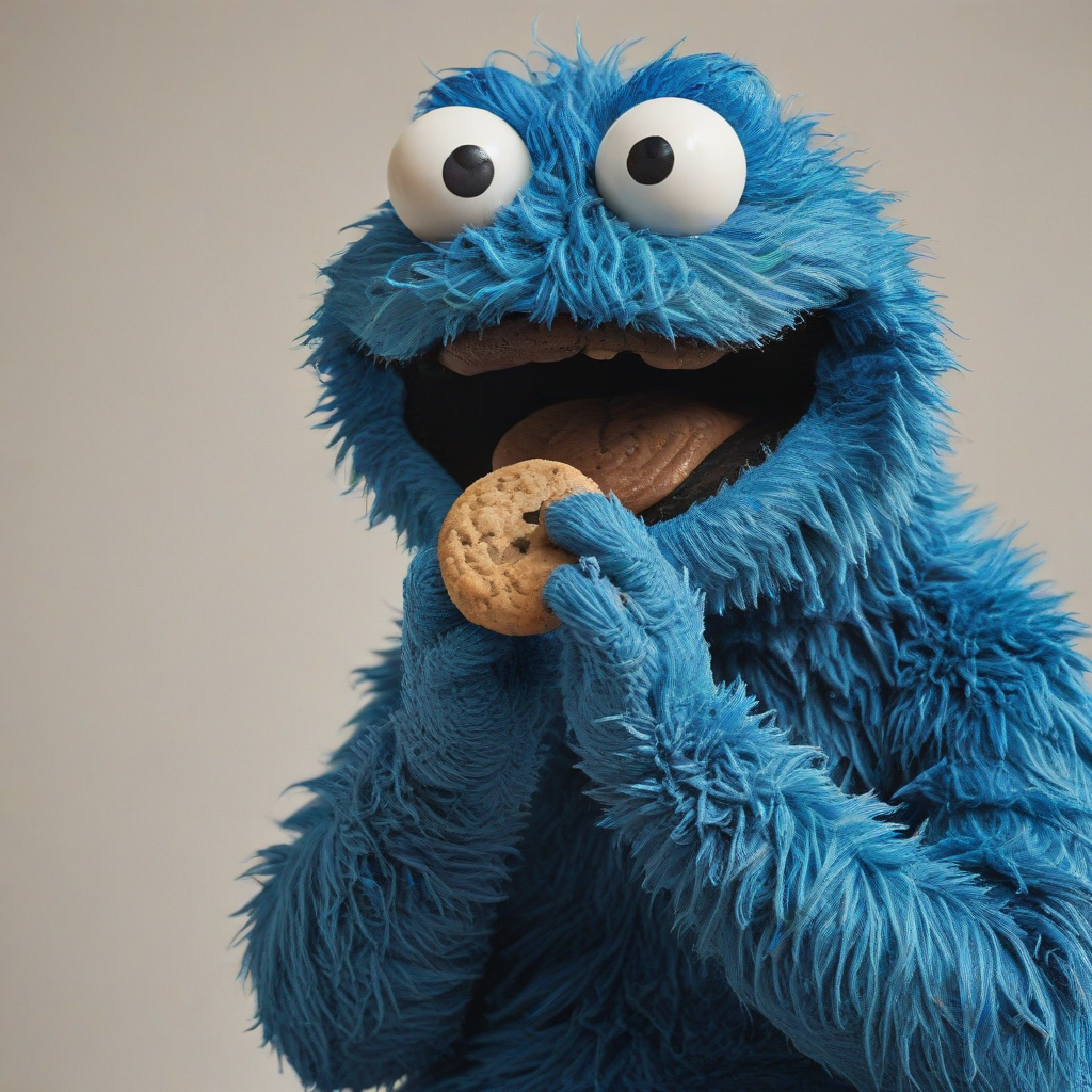 cookie monster eating a cookie throwing up