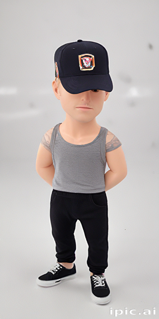 Stylized Action Figure Wearing Casual Attire and a Baseball Cap