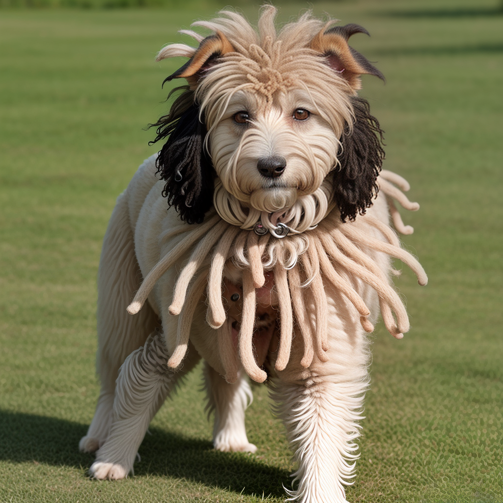 A Playful Dog with Unique Tentacle-Like Fur Enjoying a Sunny Day.