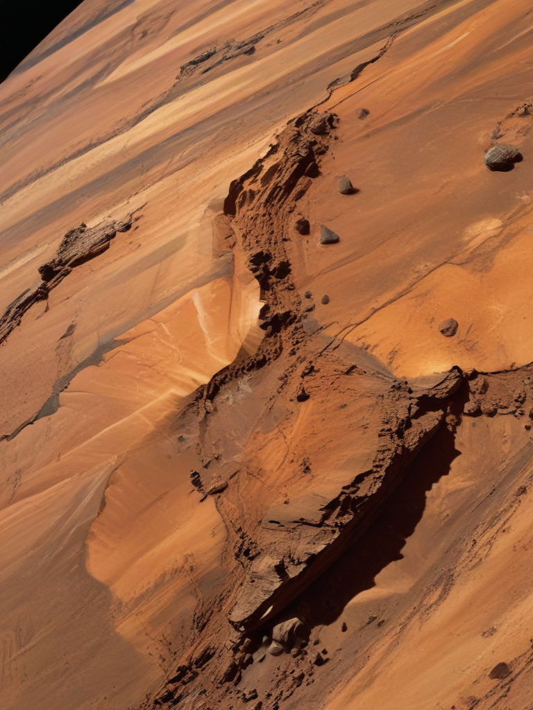 Stunning View of Mars' Rugged Terrain Highlighting Deep Crevices and Rocks