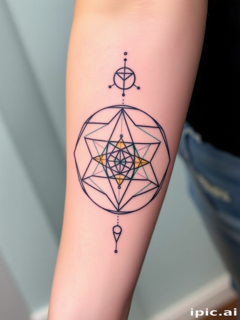 Intricate Geometric Tattoo Design Featuring a Star Within a Mandala Pattern