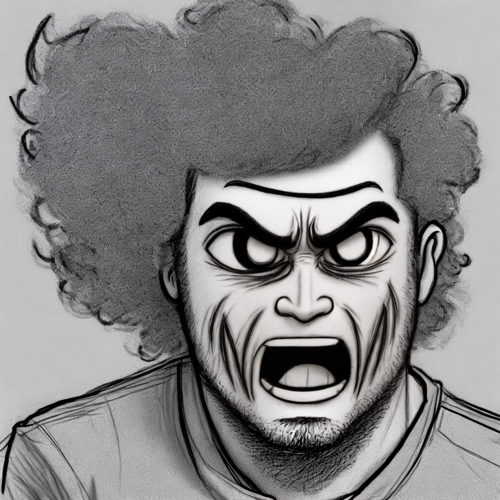cartoon face, angry, goofy, black and white
