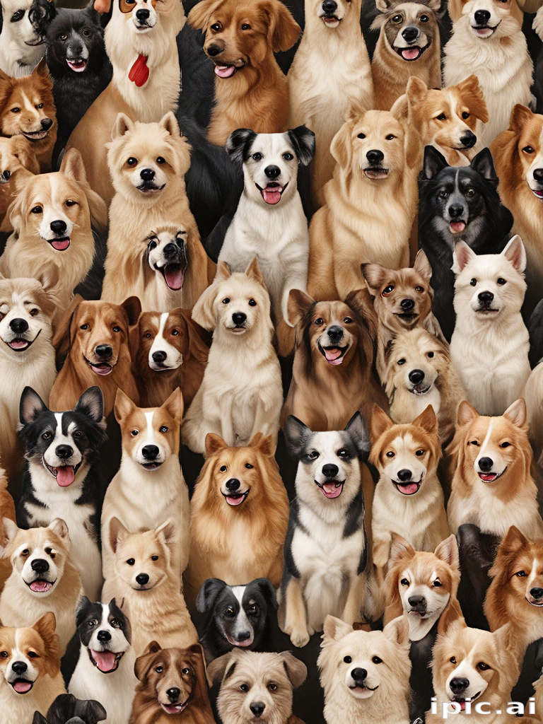 A Joyful Gathering of Various Dog Breeds Smiling Together in Harmony.