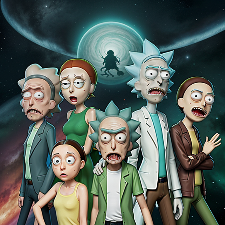 Rick Sanchez from 'Rick and Morty' Holding a Drink Amid Chaos