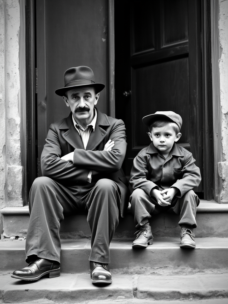 A Thoughtful Moment Between a Father and Son on the Steps
