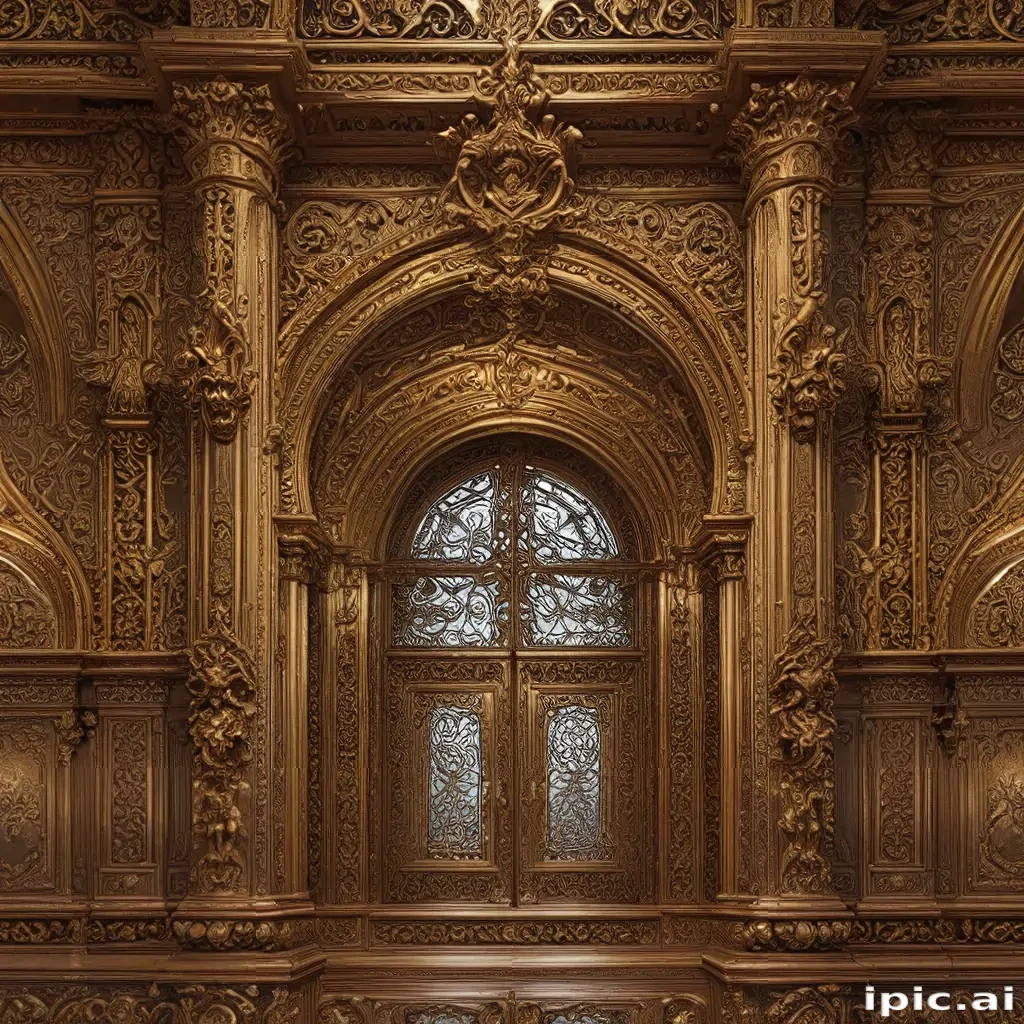 Intricate Golden Architectural Details of an Ornate Vintage Interior Design