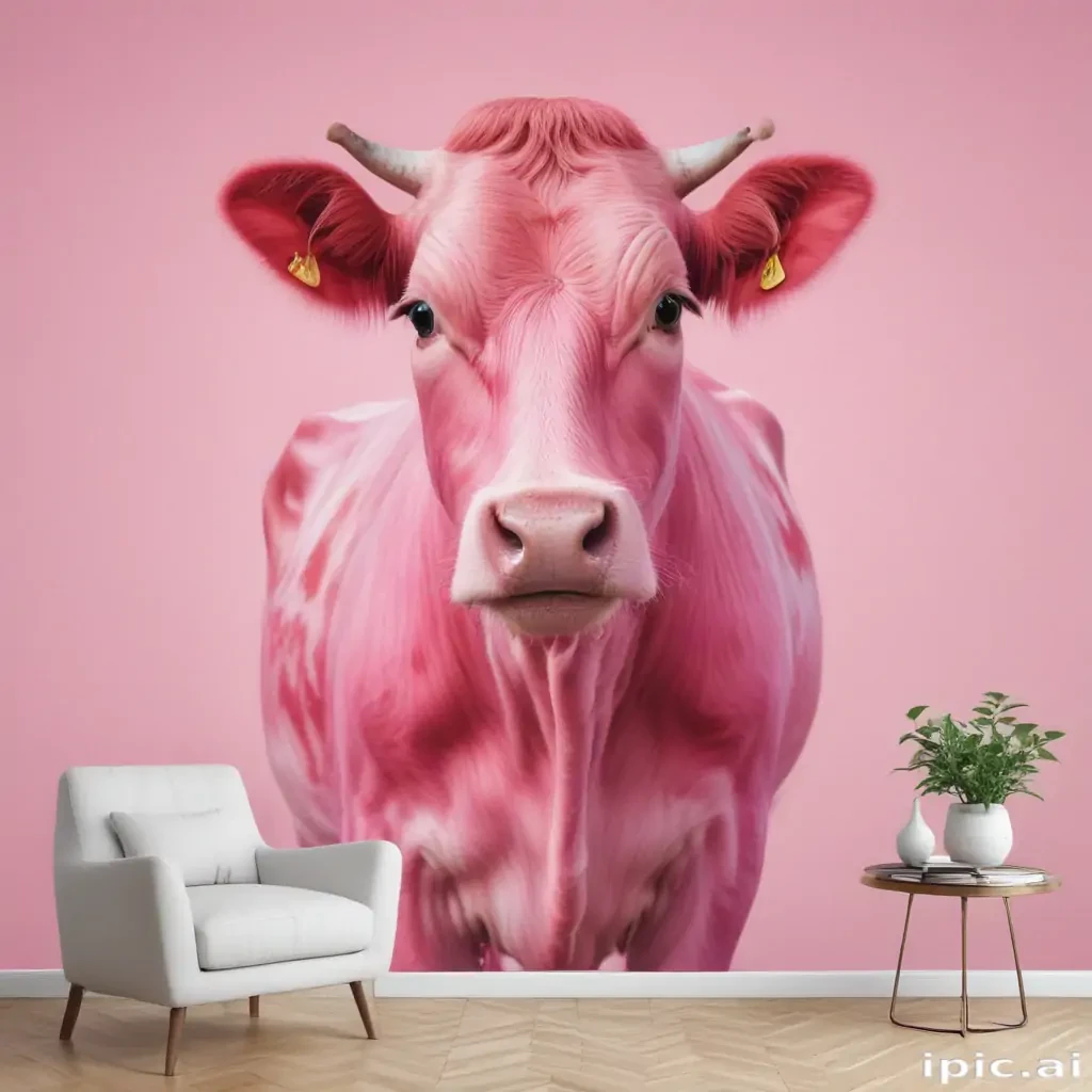 Whimsical Pink Cow Portrait Bringing Playful Charm to Modern Interior ...
