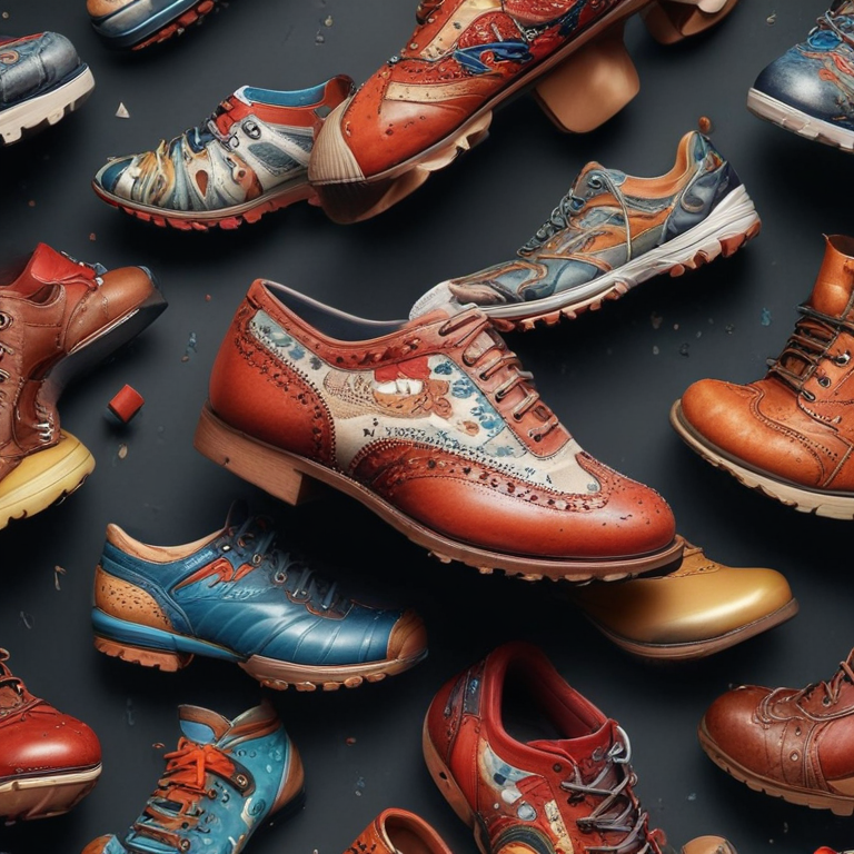 Colorful Collection of Unique and Stylish Shoes Spread Across a Dark ...