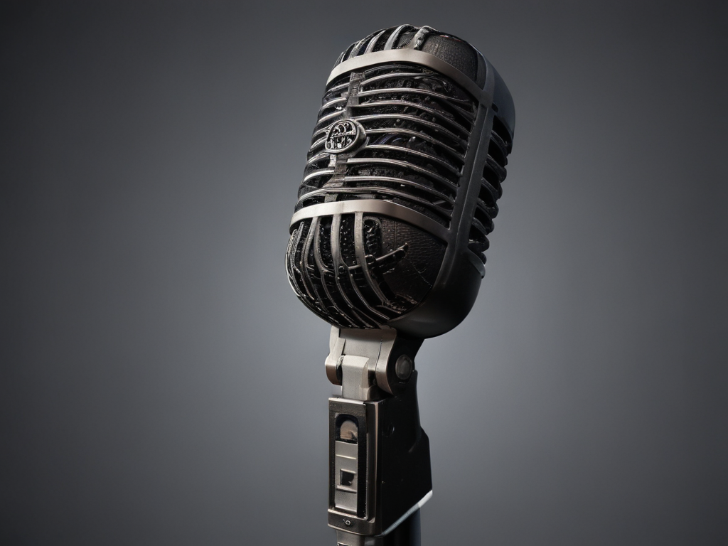 Vintage Microphone Standing Tall Against a Dark Background, Ready to ...