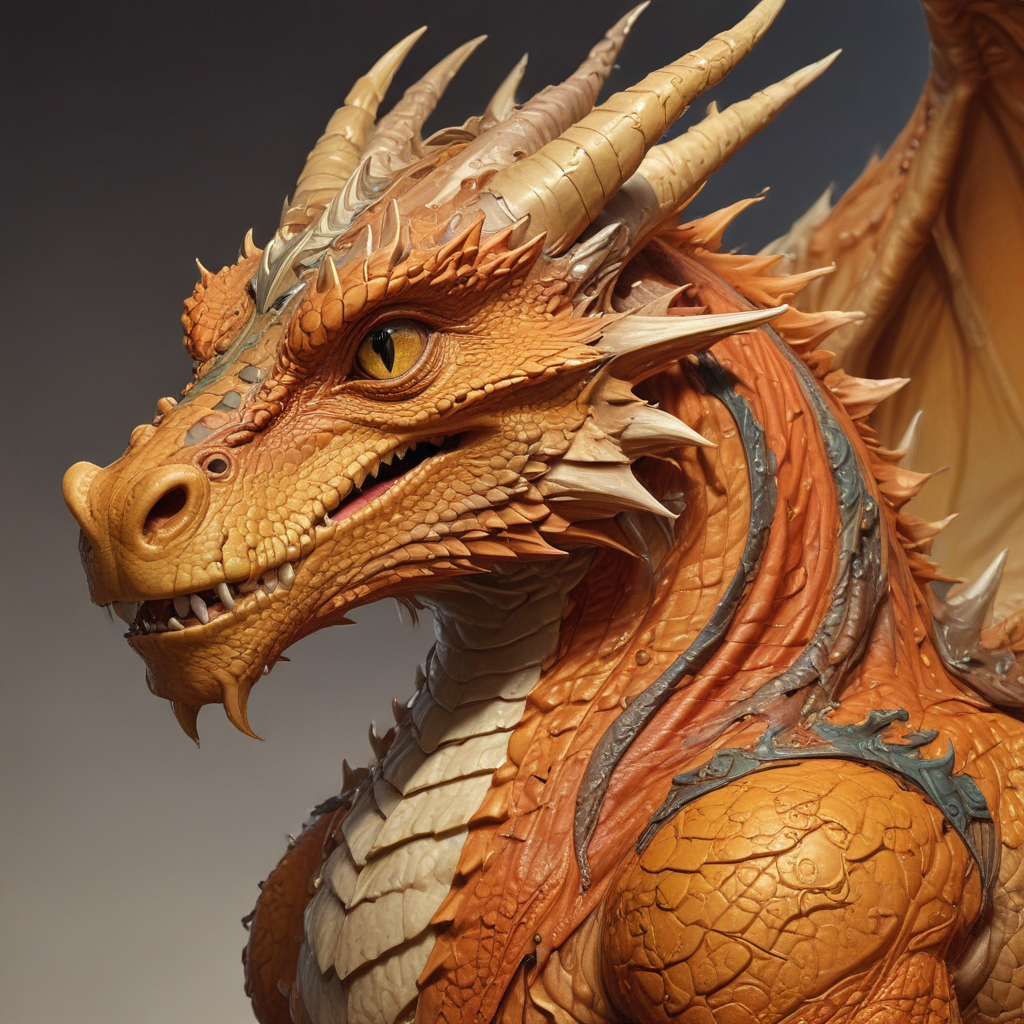 Majestic Orange Dragon with Intricate Scales and Fierce Expression in ...