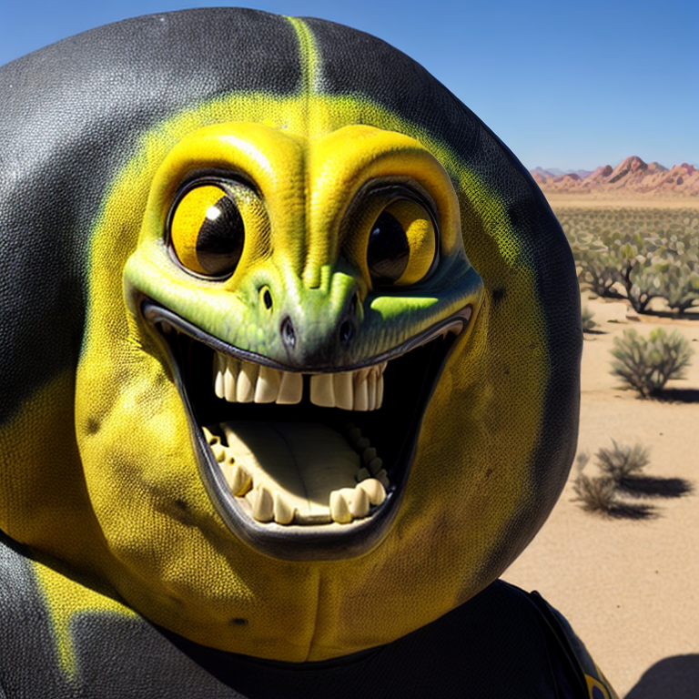 Yellow ominous yellow scales reptilian alien in Joshua tree desert ...