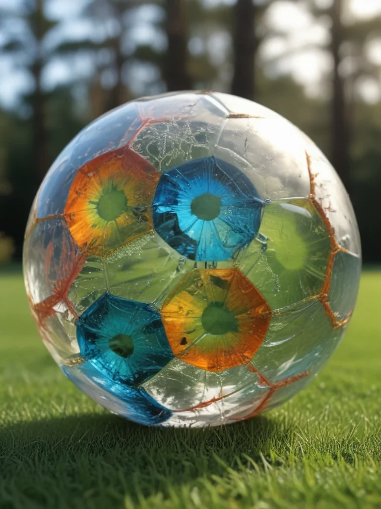 A Colorful Soccer Ball Reflecting Nature's Beauty in the Sunshine.