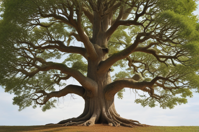 Majestic Tree with Expansive Branches and Lush Green Foliage Against a ...