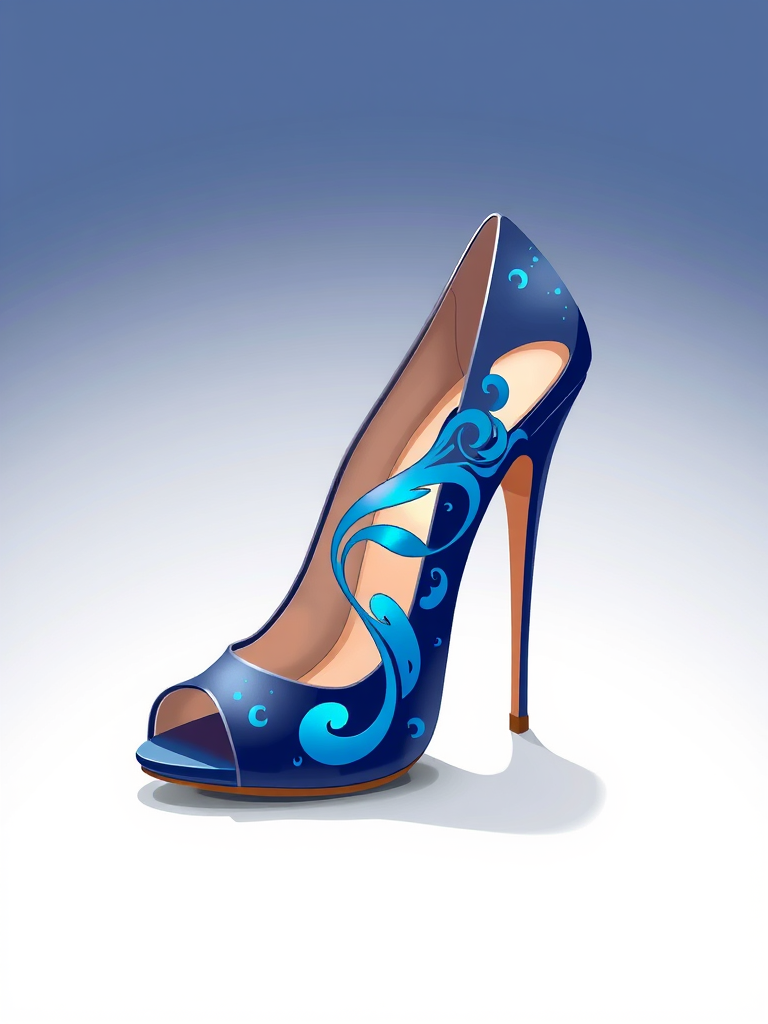 Elegant Blue High Heel with Swirling Ocean-Inspired Design and Open Toe
