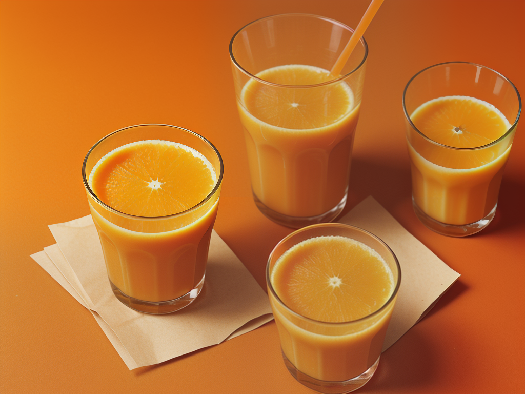 Refreshing Orange Juice in Glasses with Slices on Vibrant Orange ...