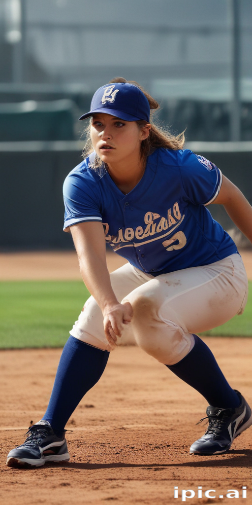 Focused Young Female Baseball Player Preparing for Action on the Field